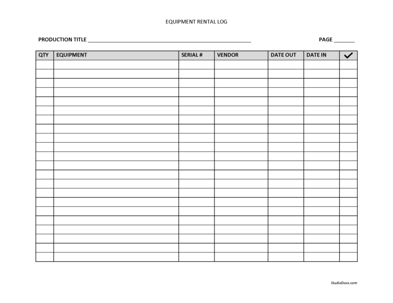 Equipment Rental Log - StudioDocs
