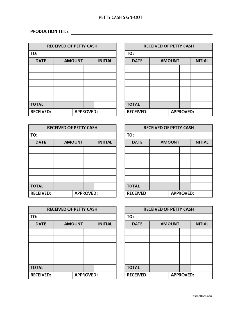 Petty Cash Sign Out Sheet - StudioDocs