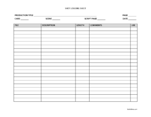 Shot Logging Sheet - StudioDocs